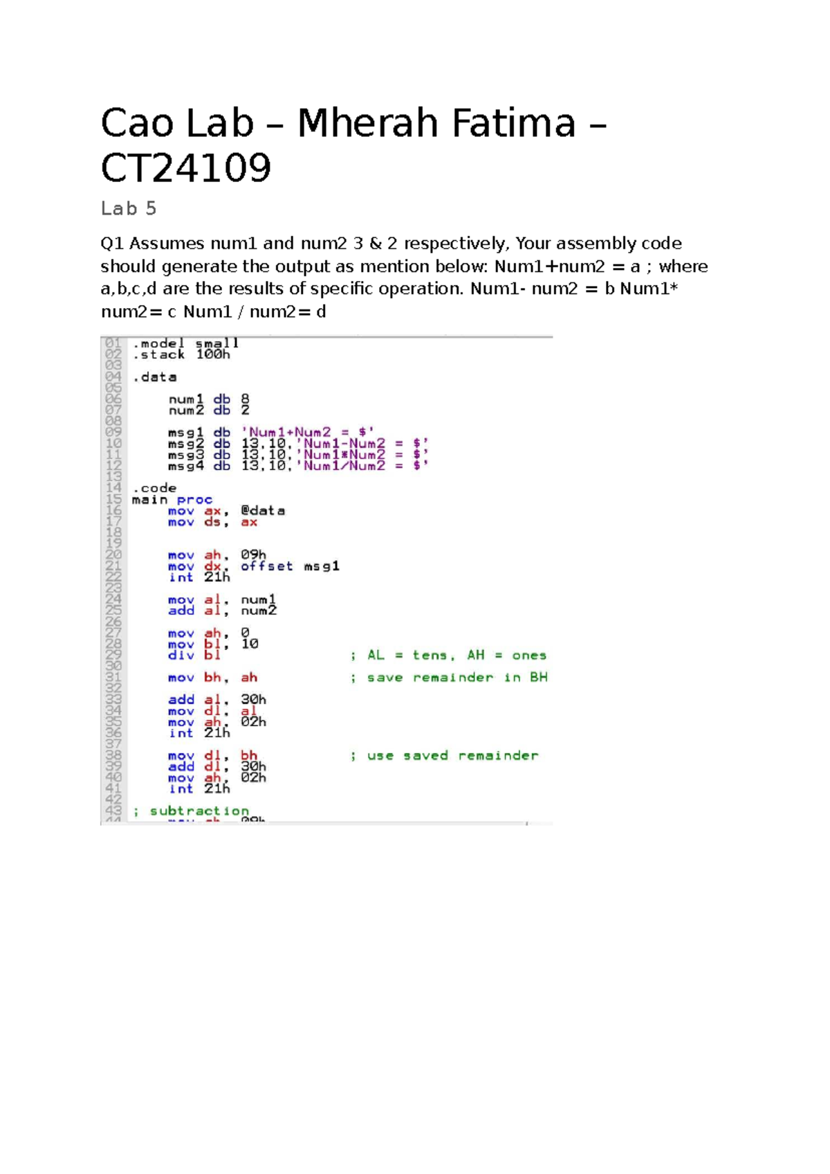 Lab 5 Assembly Code Analysis and Modifications - CT24109 - Studocu
