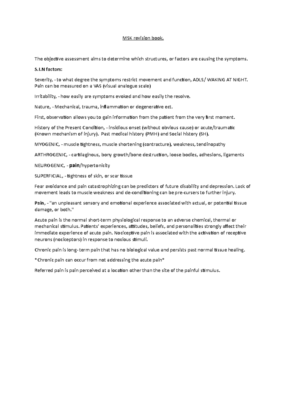 MSK 101: Comprehensive Revision Notes on Musculoskeletal Evaluation ...