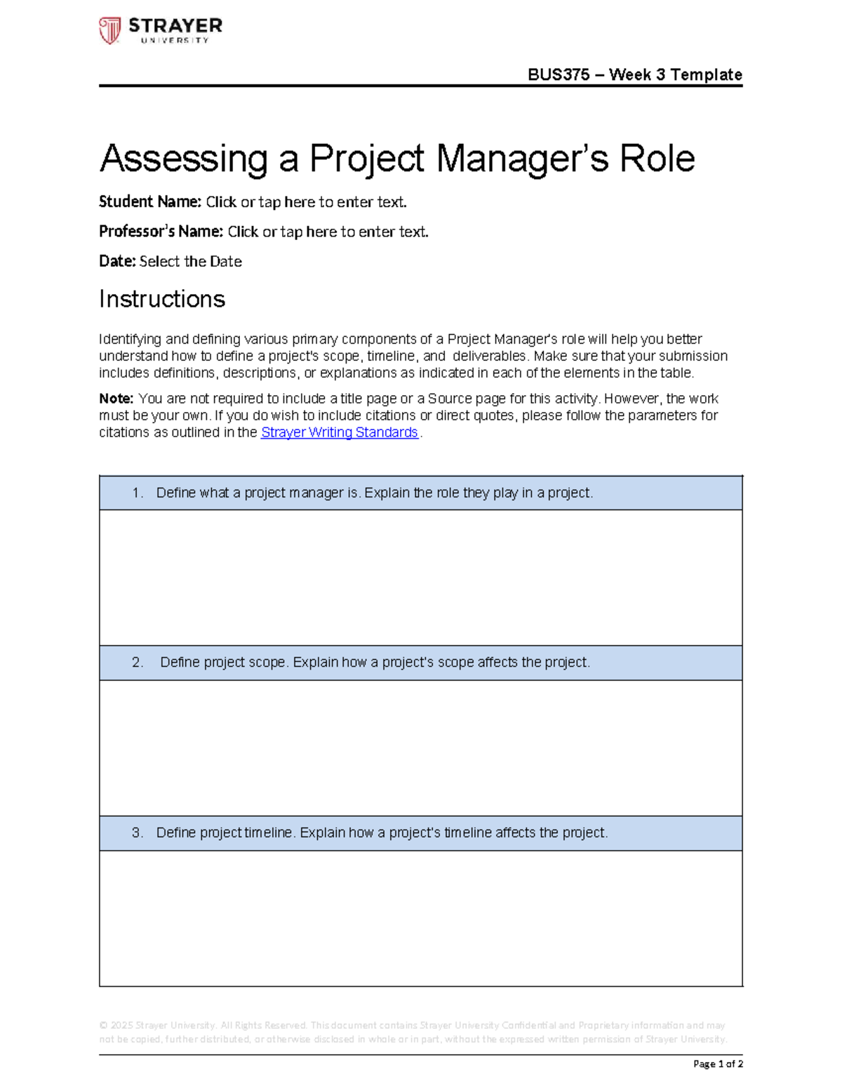 BUS375 Week 3 Activity: Defining Project Roles and Components - Studocu