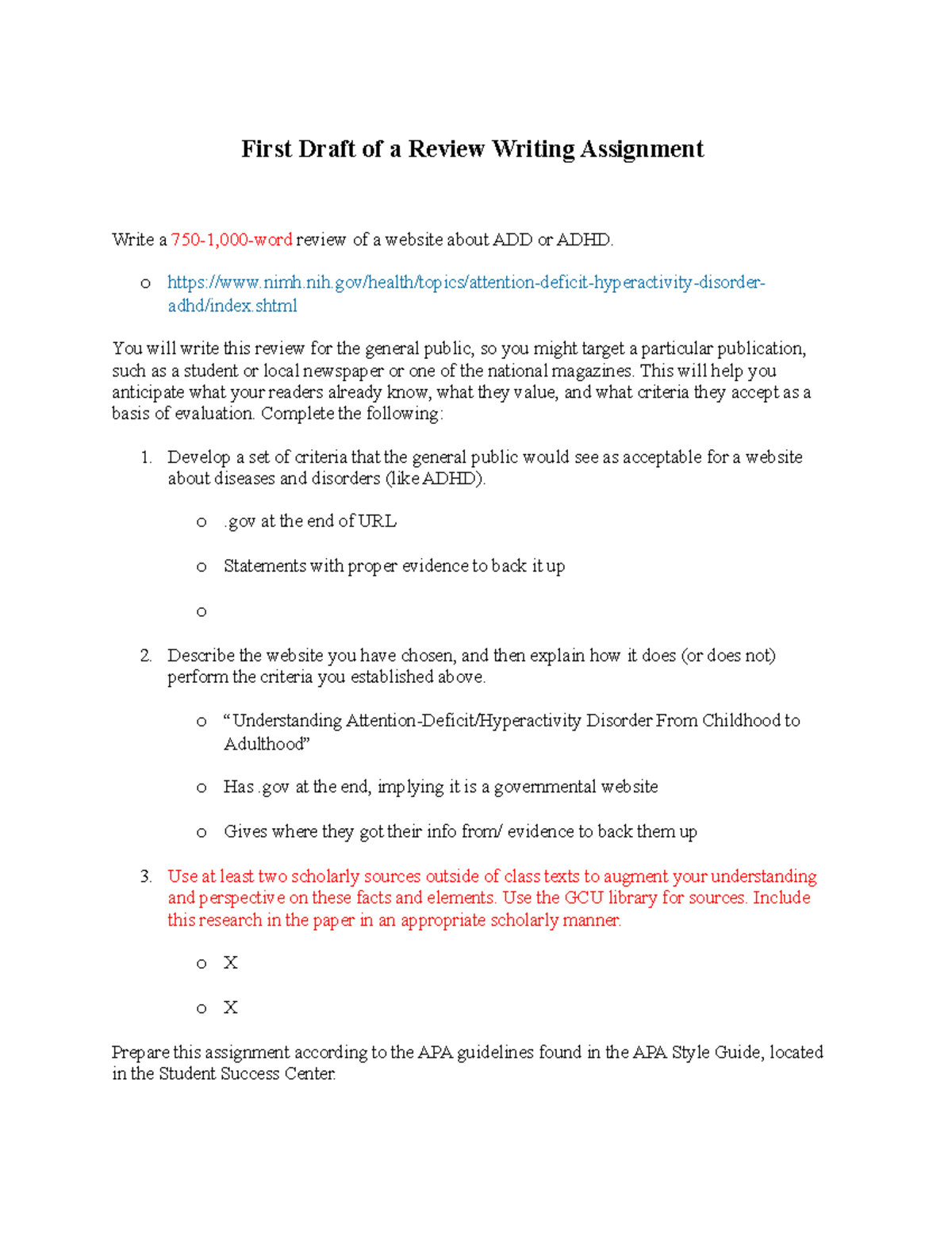 Rough draft instructions or outline - First Draft of a Review Writing ...