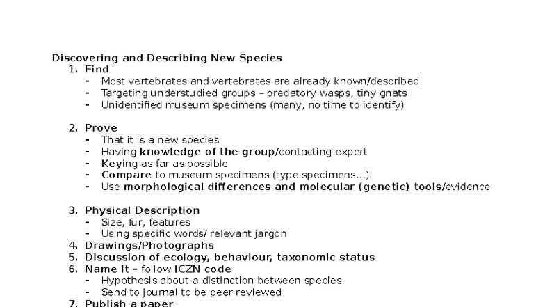 BIOL3033 Summary: Discovering New Species and Insect Ecology - Studocu