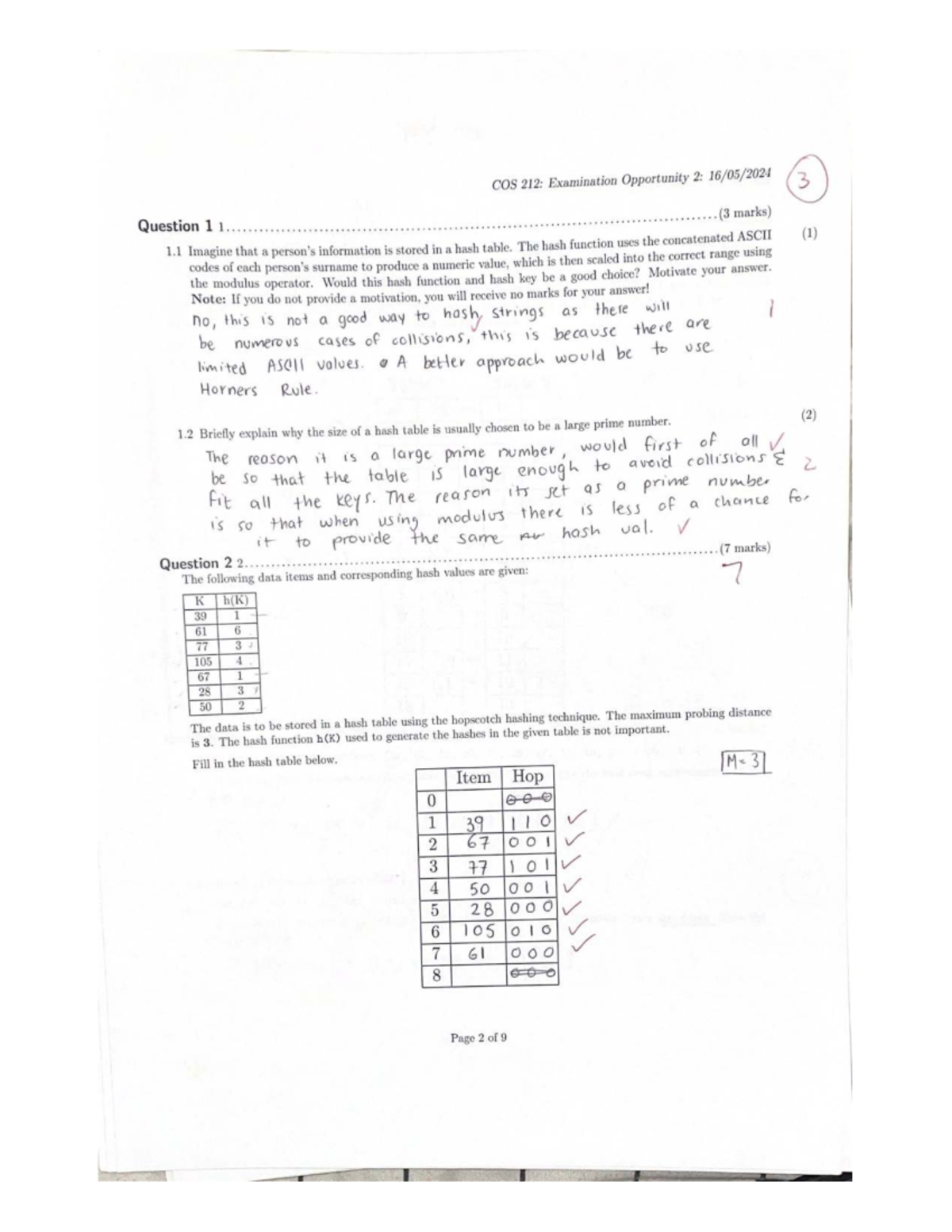 COS 212: Examination Opportunity 2 - Hashing Techniques and Sorting ...