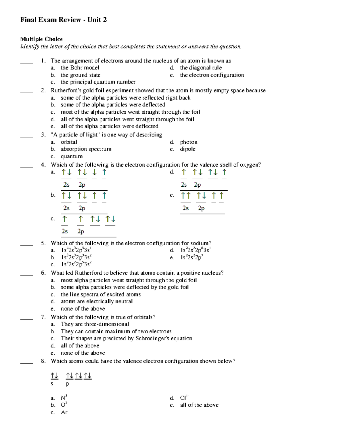 Final Exam Review: Unit 2 - Structure and Properties - Studocu