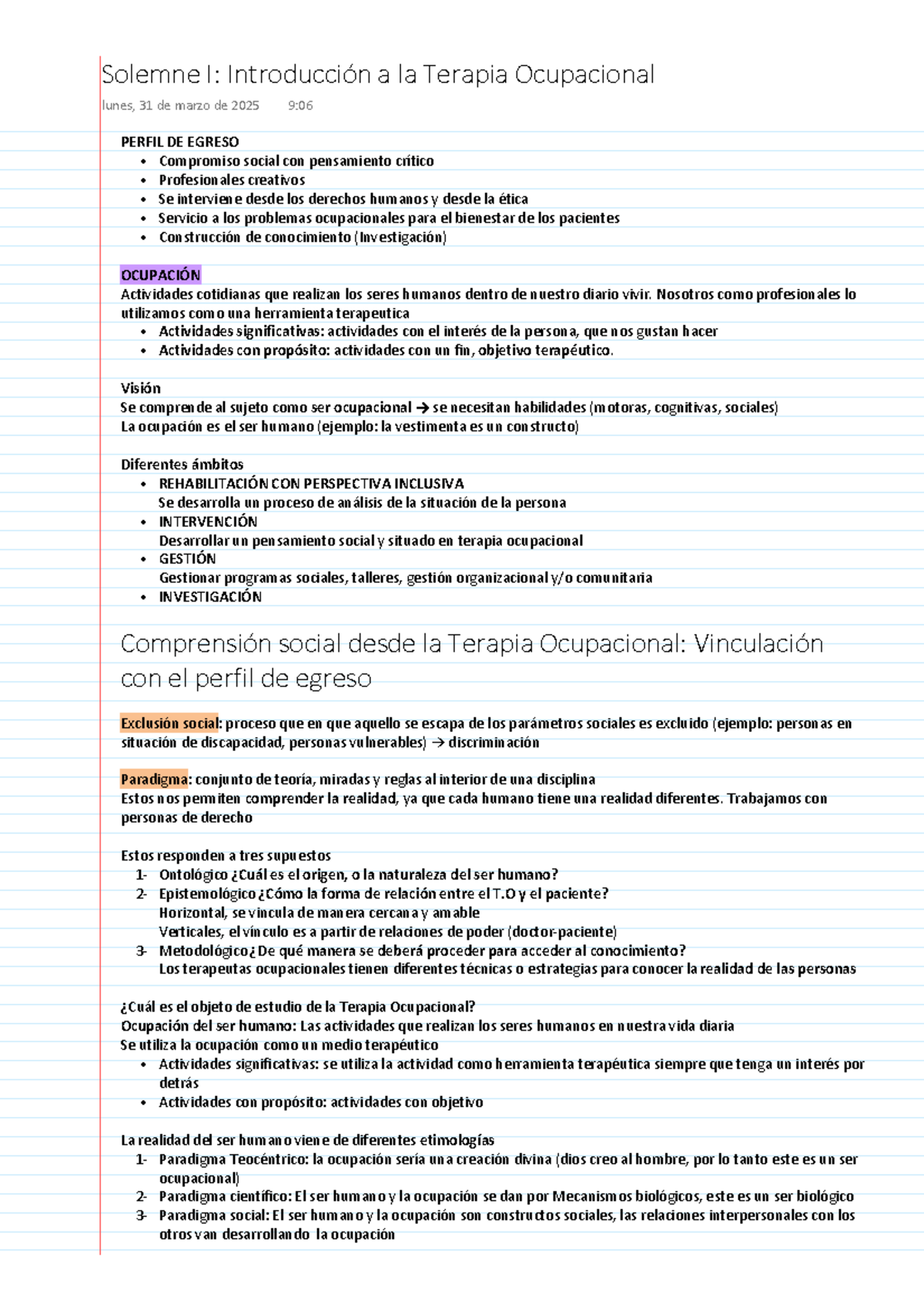 Solemne I: Introducción a la Terapia Ocupacional - Perfil de Egreso y ...