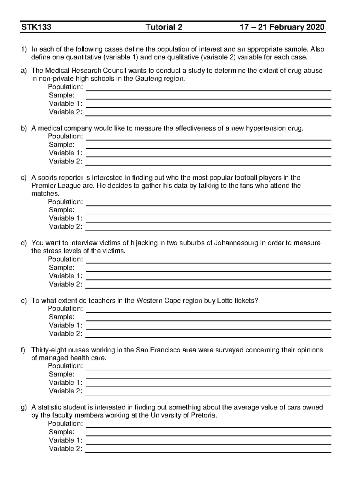 STK133 - Tutorial 2 Worksheet - 2020 - STK133 Tutorial 2 17 – 21 ...