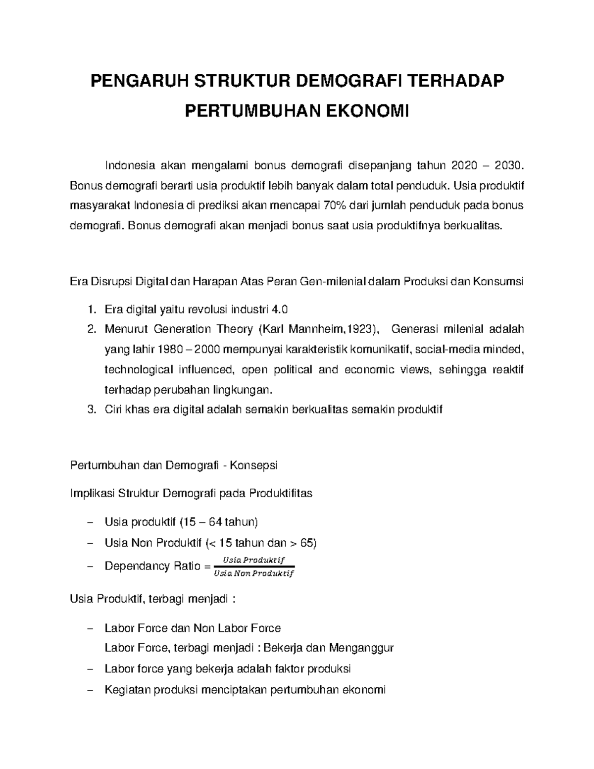 Pengaruh Struktur Demografi Terhadap Pertumbuhan Ekonomi - PENGARUH ...