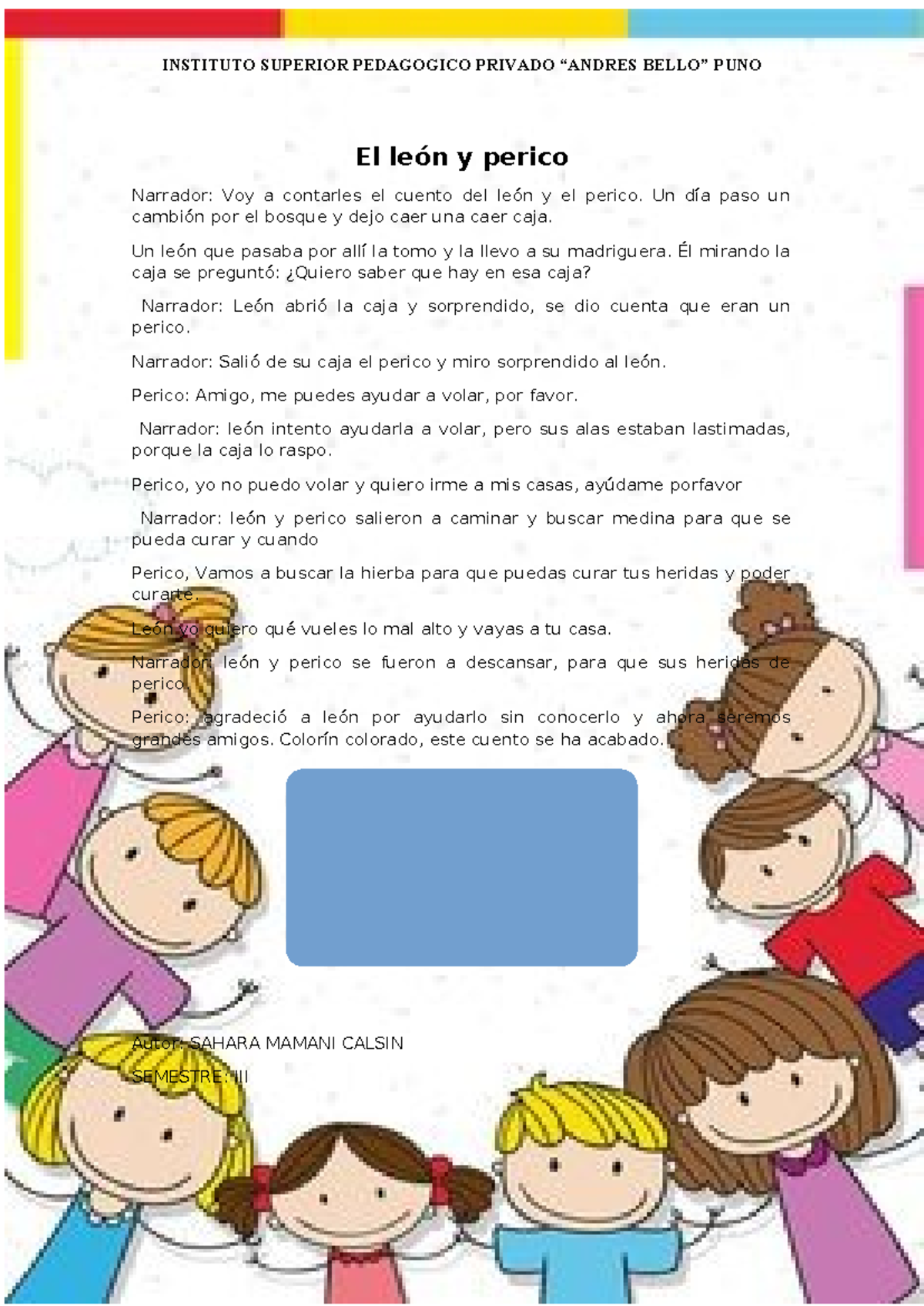 Cuento: El león y el perico - SEMESTRE 2023 - Studocu
