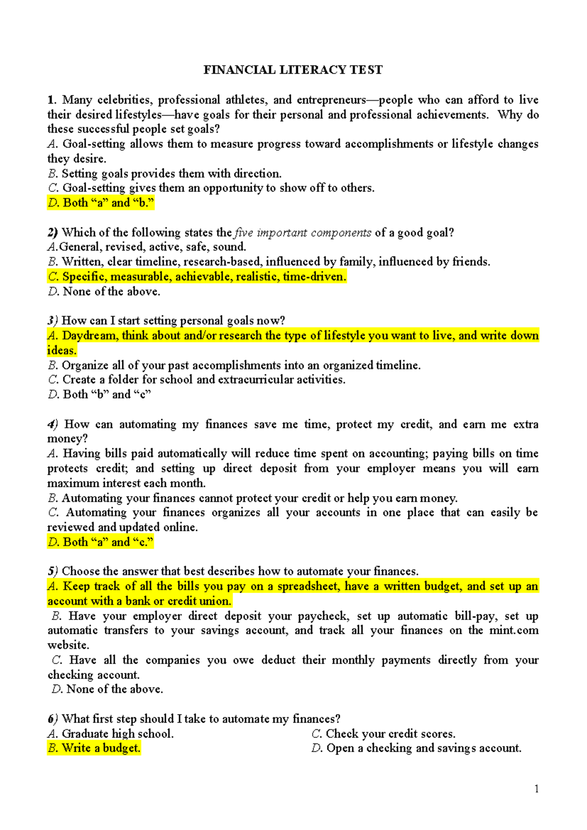 Financial Literacy Test Questions & Answers: Key Concepts for Success ...