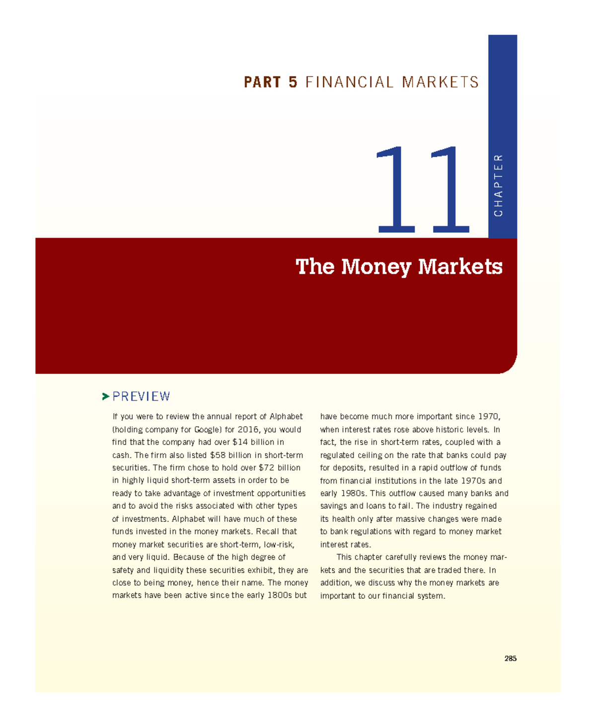 Chapter 11: The Money Markets - Overview and Key Concepts (FIN 5006 ...