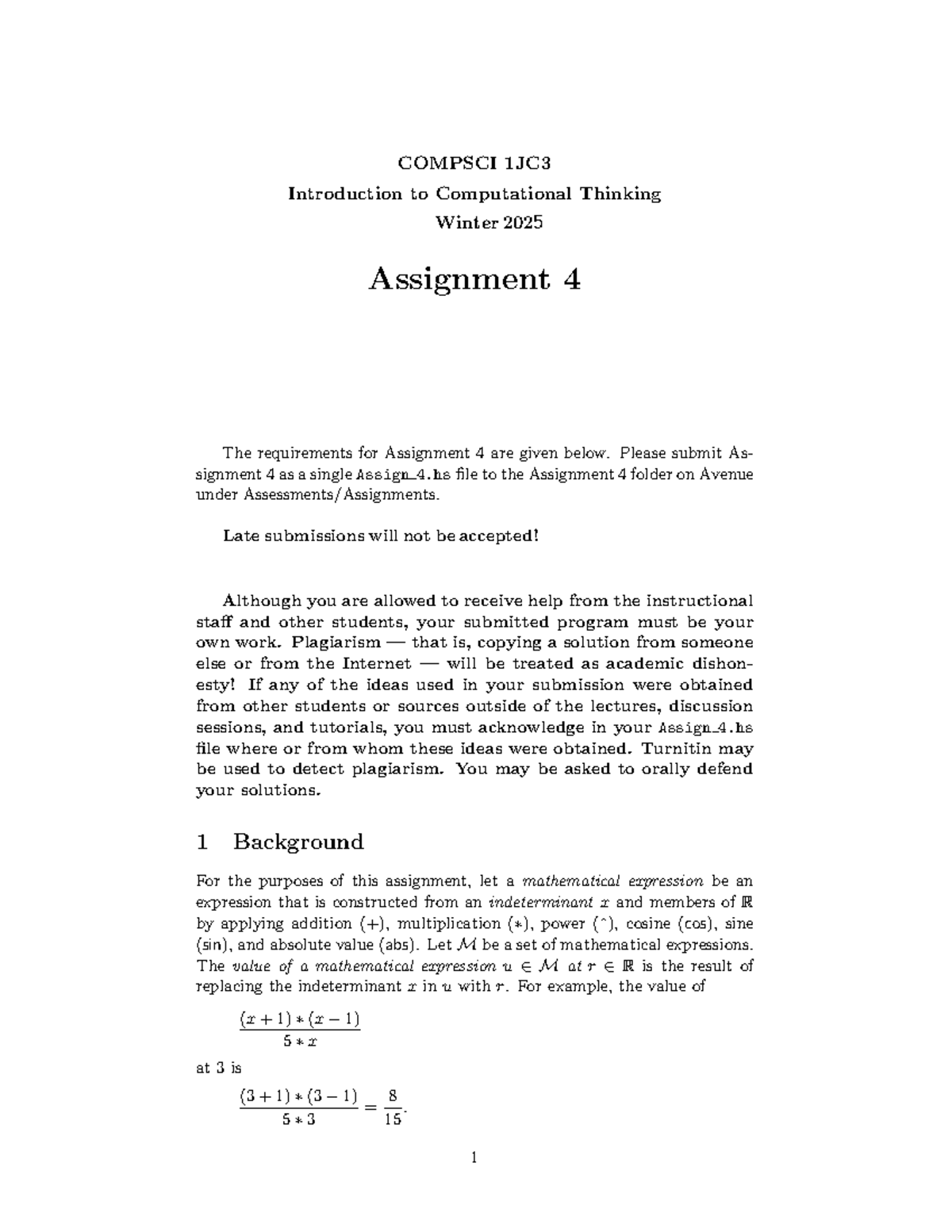 COMPSCI 1JC3 Winter 2025 Assignment 4: Computational Thinking Tasks ...