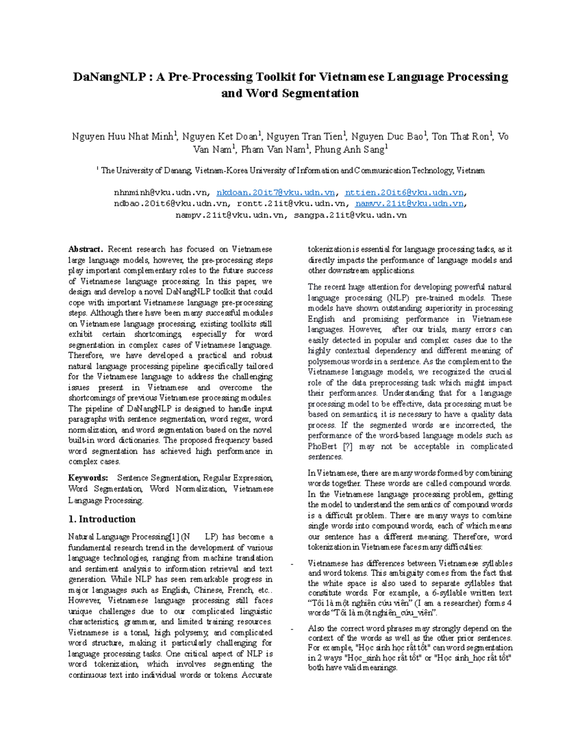 Danang NLP Pre-processing Vietnamese - DaNangNLP : A Pre-Processing Toolkit for Vietnamese ...