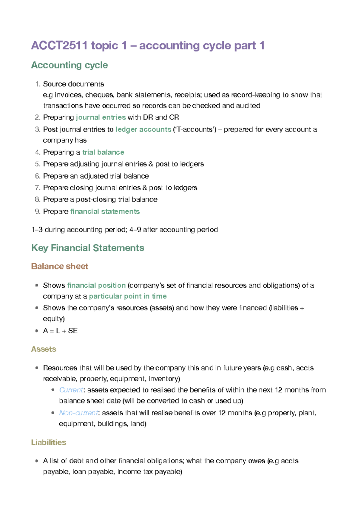 ACCT2511 Topic 1: Understanding the Accounting Cycle Part 1 - Studocu