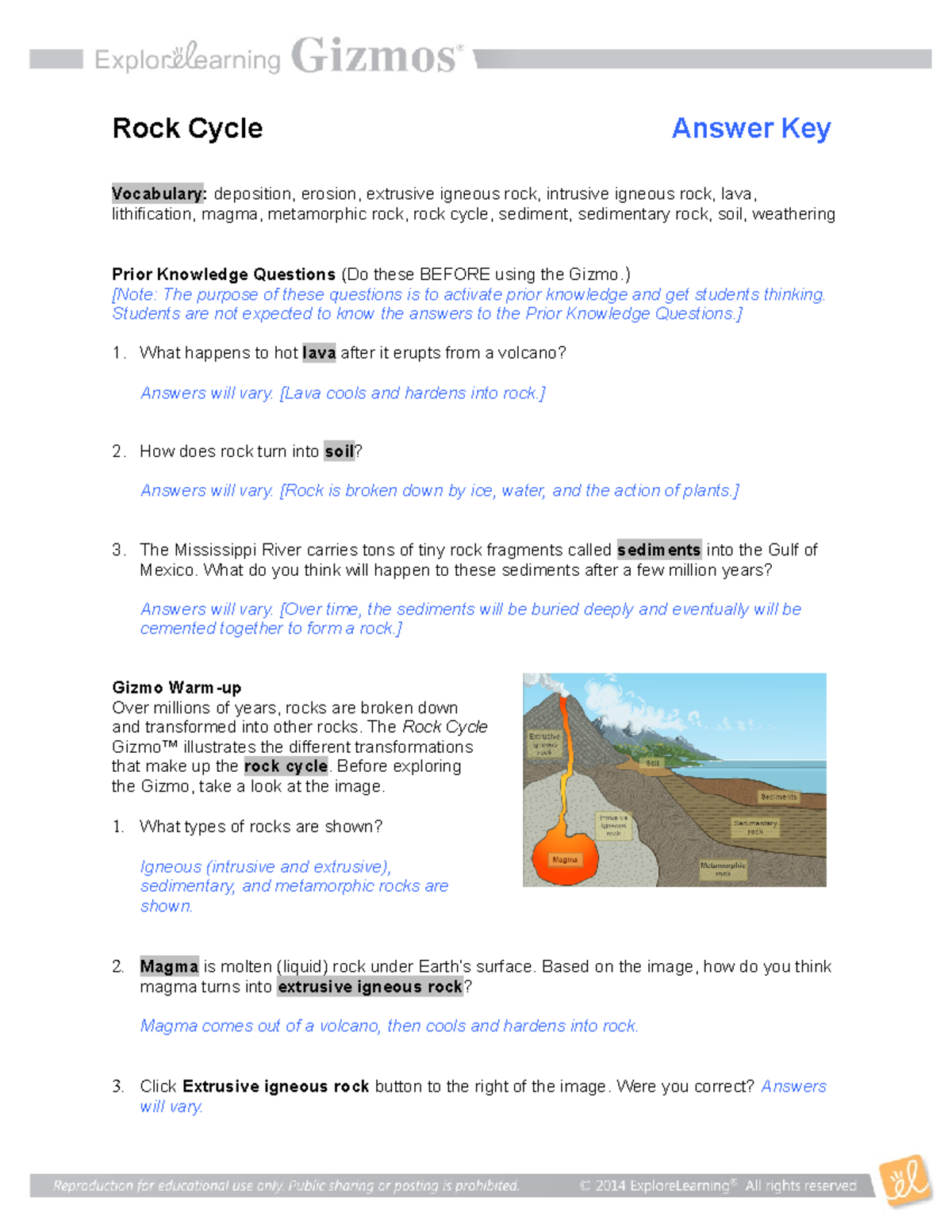 Rock Cycle Answer Key for Gizmo Activity - Science 101 - Studocu