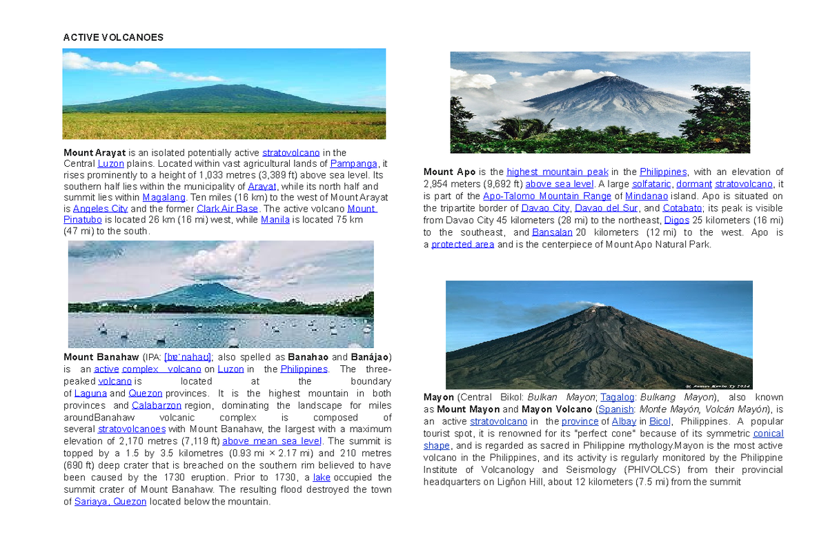 Active Volcanoes in the Philippines: A Comprehensive Overview - Studocu
