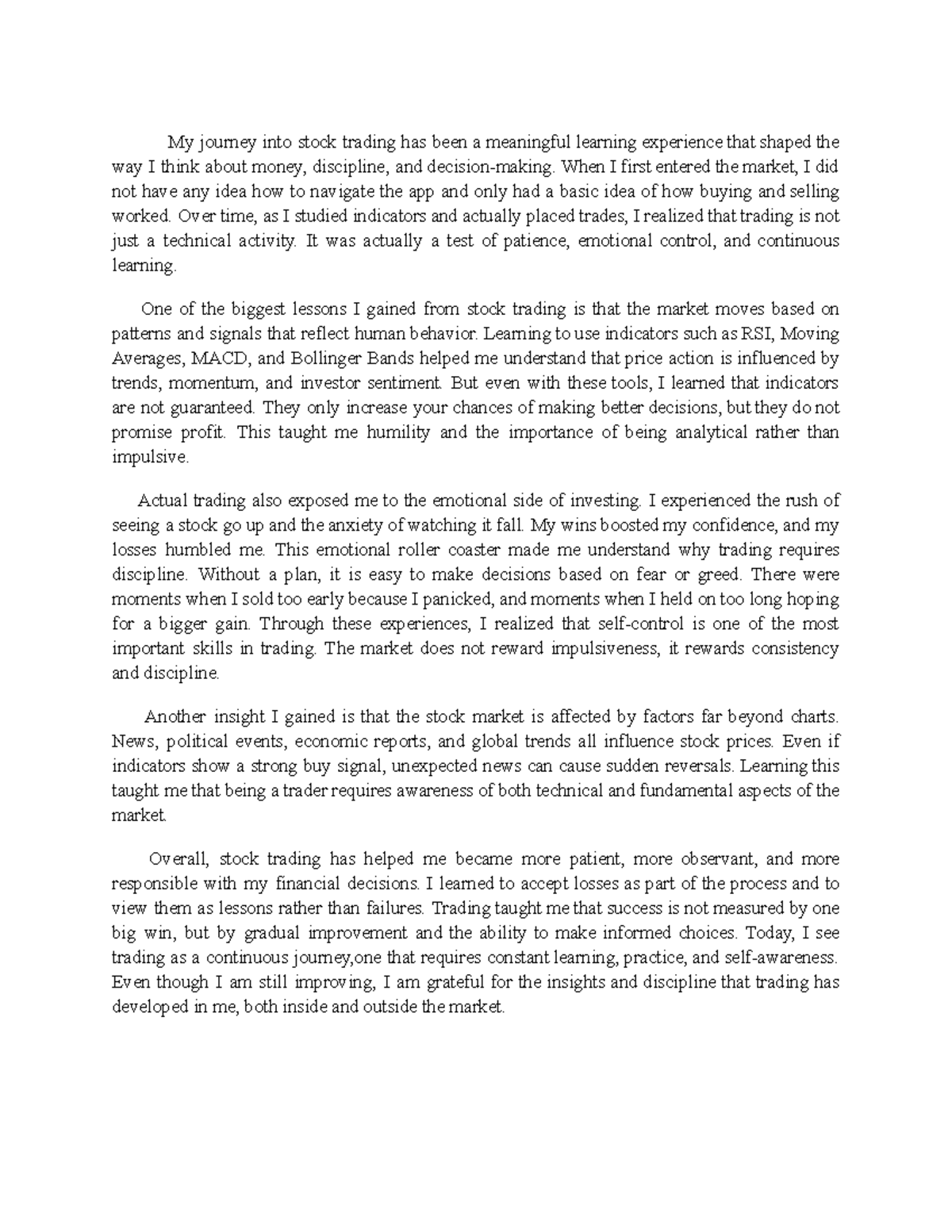 Reflection on My Stock Trading Journey: Lessons Learned - Studocu