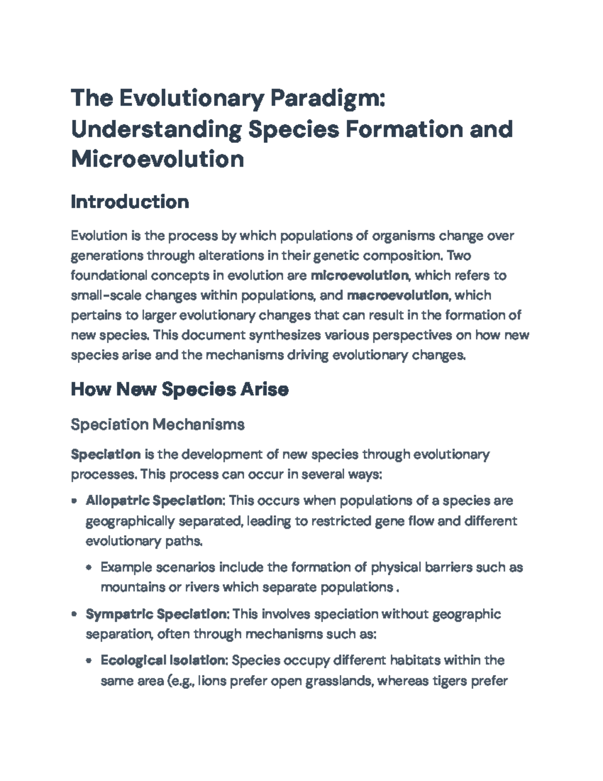 Evolutionary Mechanisms: Microevolution & Speciation Insights - Studocu
