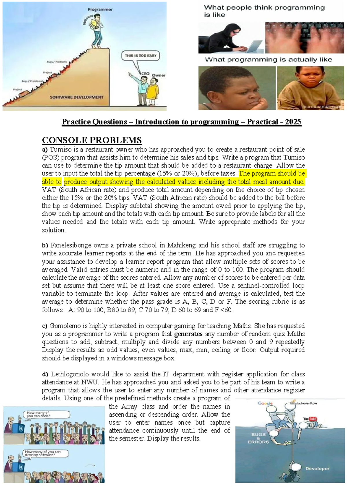 INFS122 Practical Assessment: Programming Practice Questions 2025 - Studocu