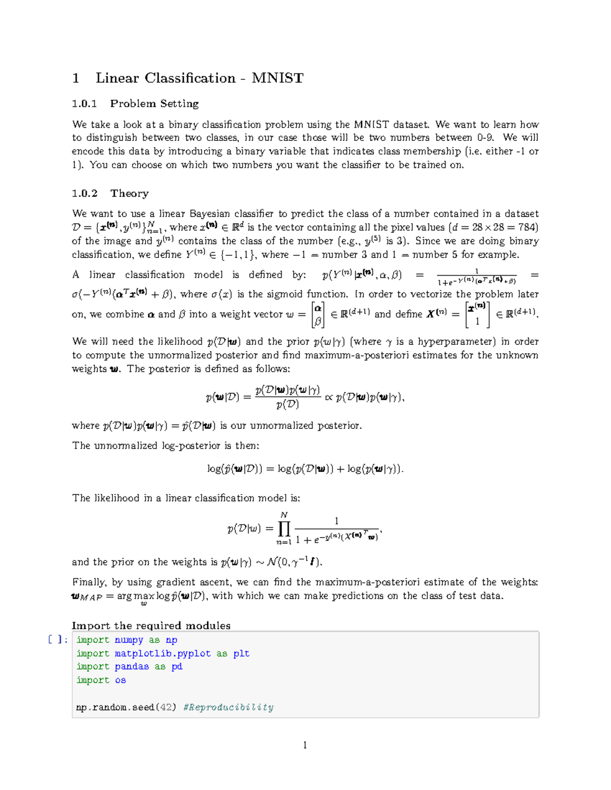 MNIST Binary Classification Using Linear Classifier - Python Tutorial - Studocu
