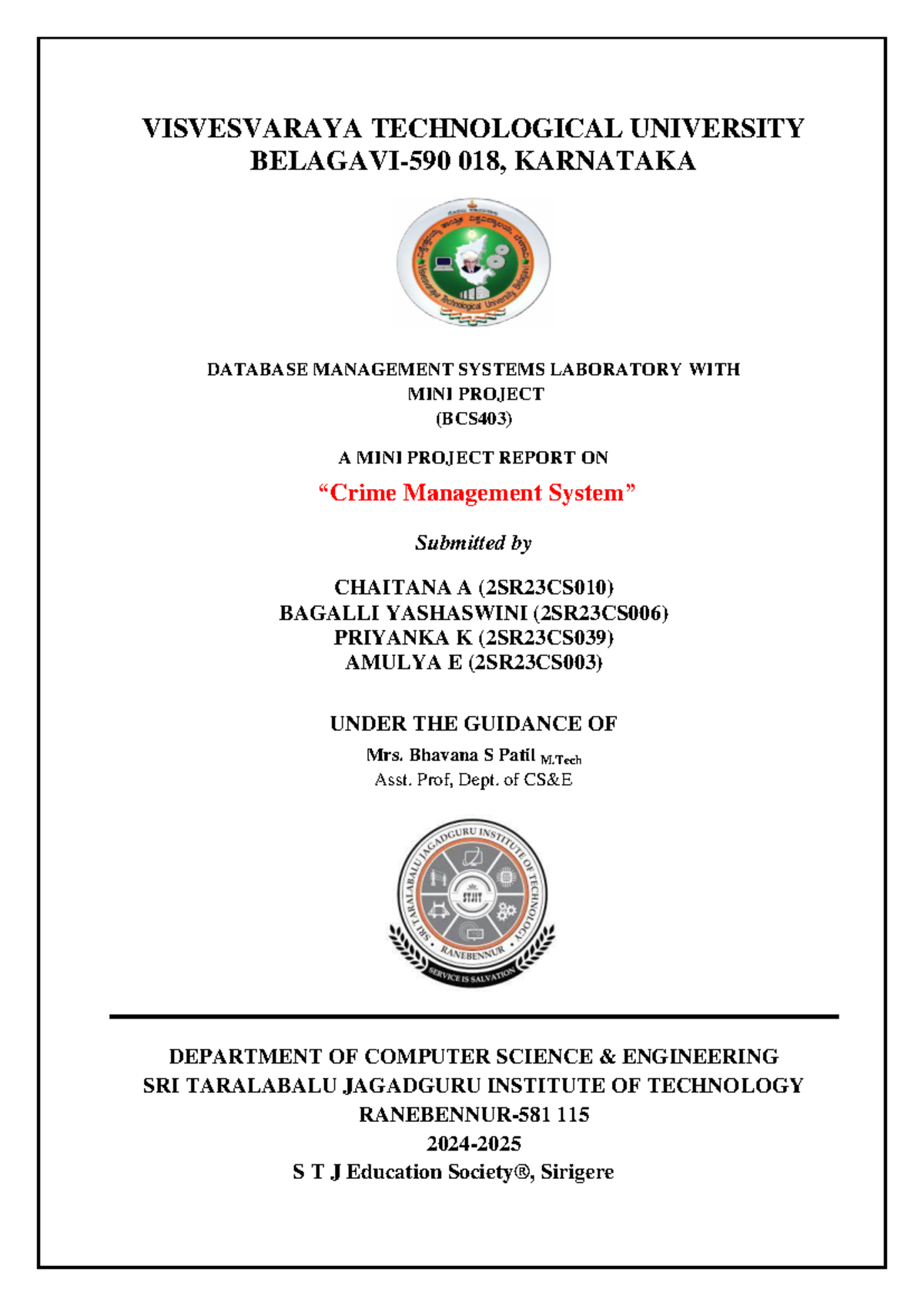 BCS403 Mini Project Report on Database Management Systems Lab - Studocu