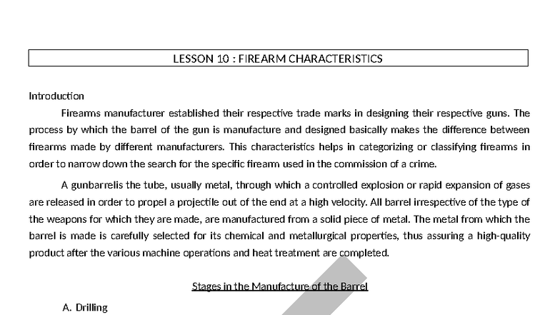 Forensic Ballistics Notes (Finals) - Lesson 10: Firearm Characteristics ...