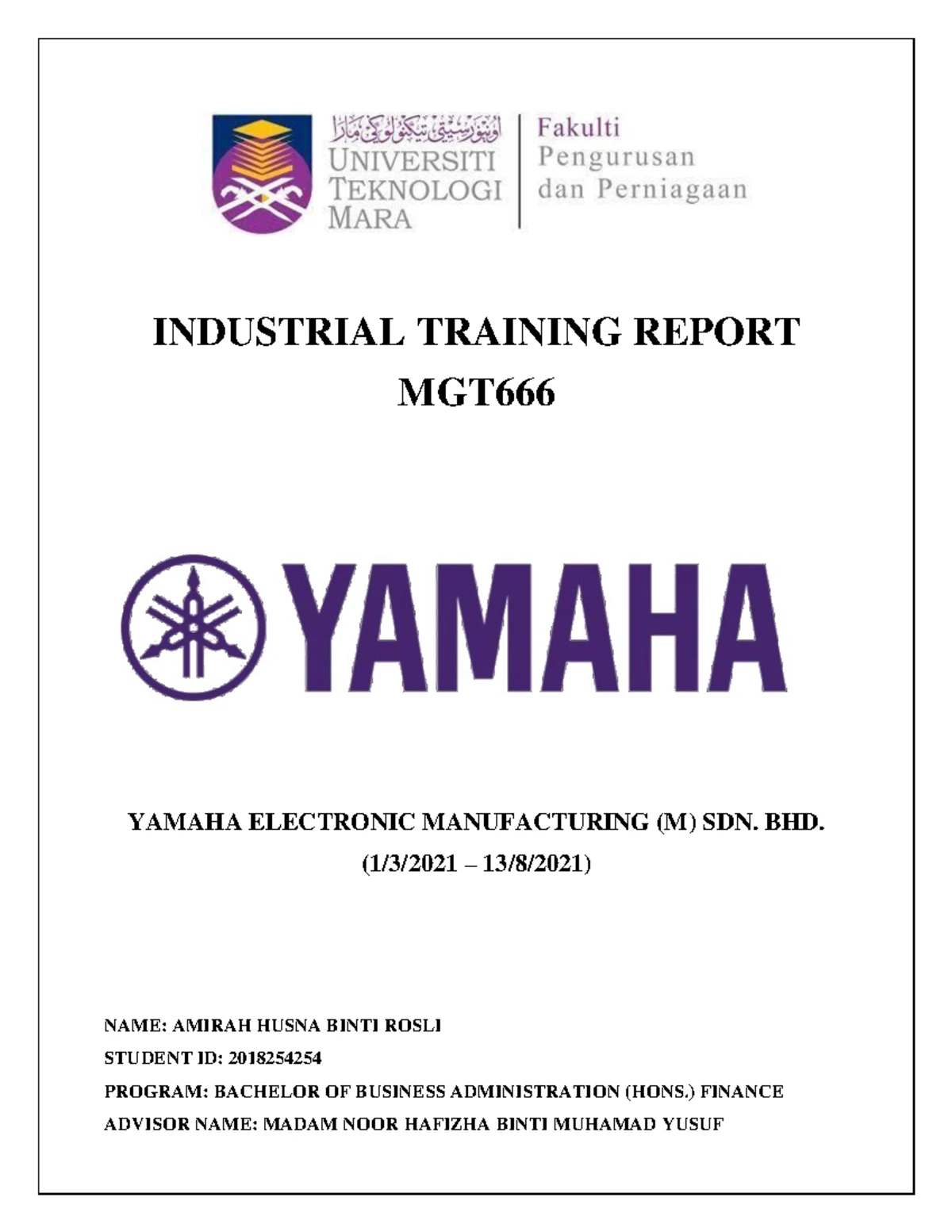 Example-Internship Report 1 - Internship Final Report at Bandar Utama ...