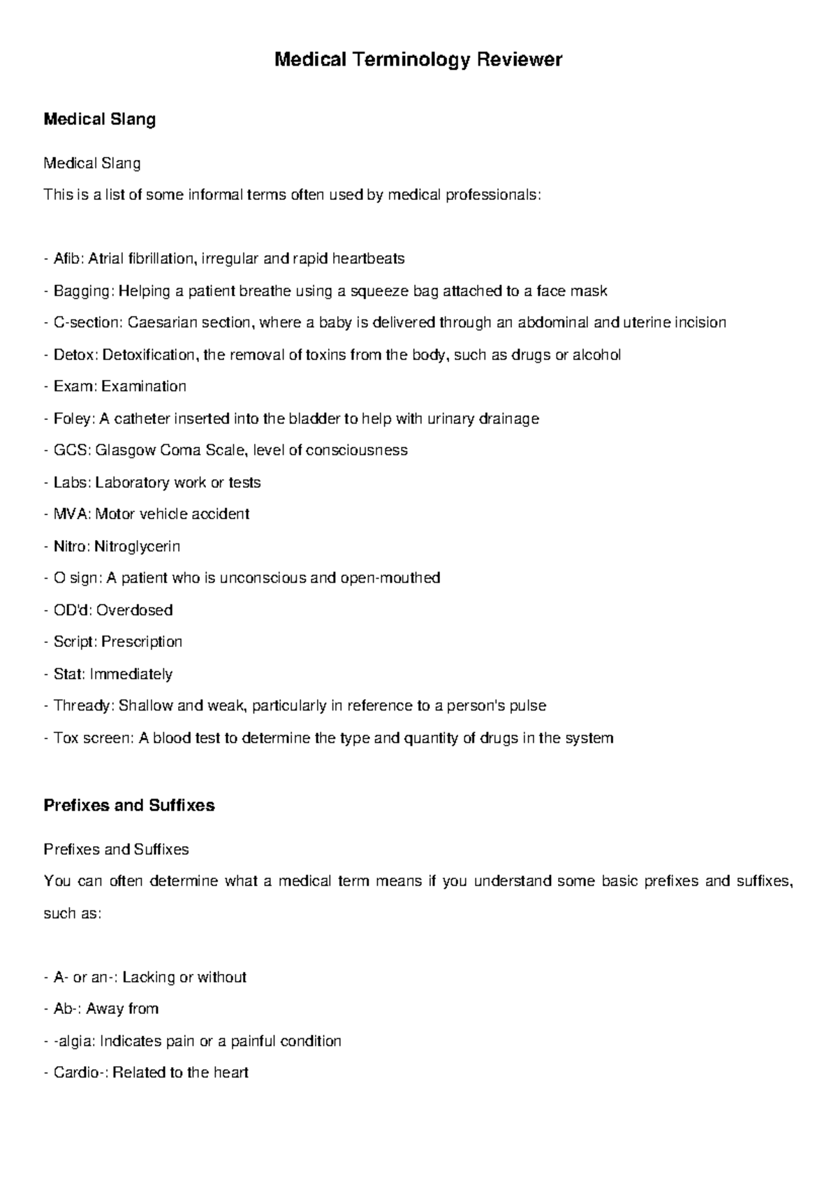 Medical Terminology Reviewer: Understanding Medical Slang and Roots ...