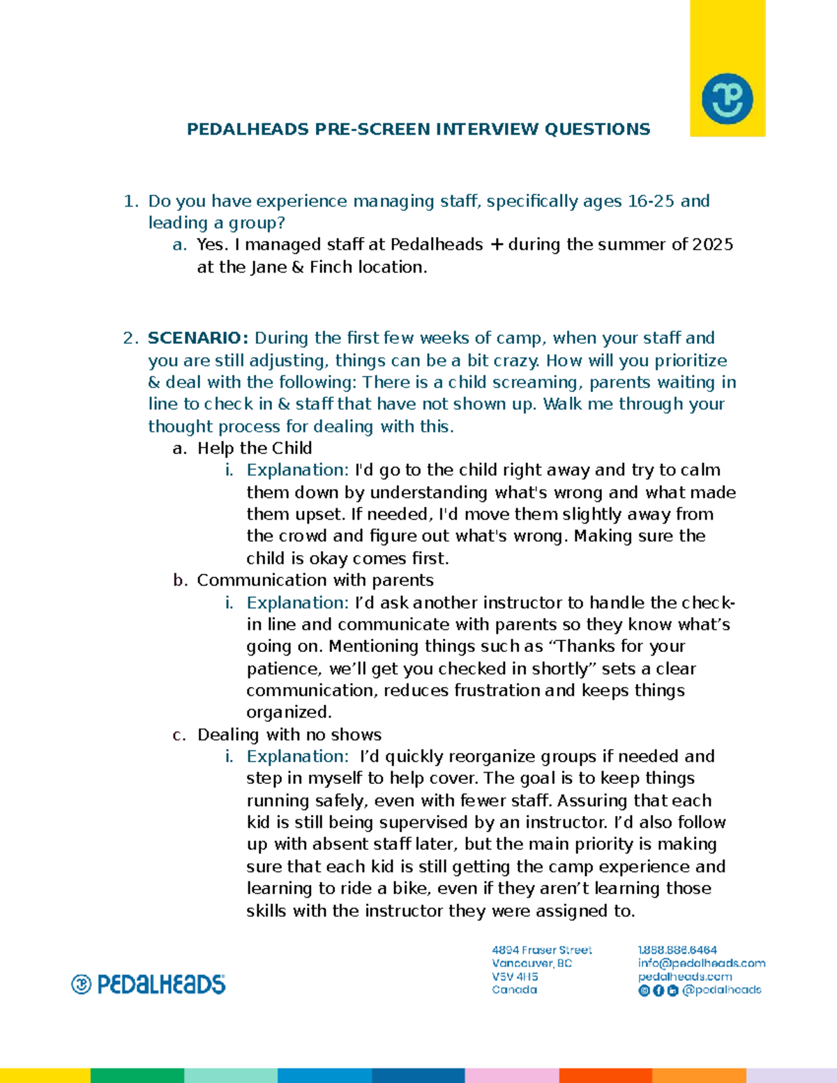 2026 Camp Leader Prescreen Interview Questions and Scenarios - Studocu