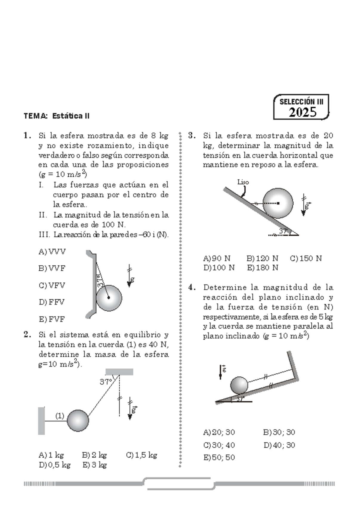 SELECCIÓN 2025: Estática II - Ejercicios y Problemas Resueltos - Studocu