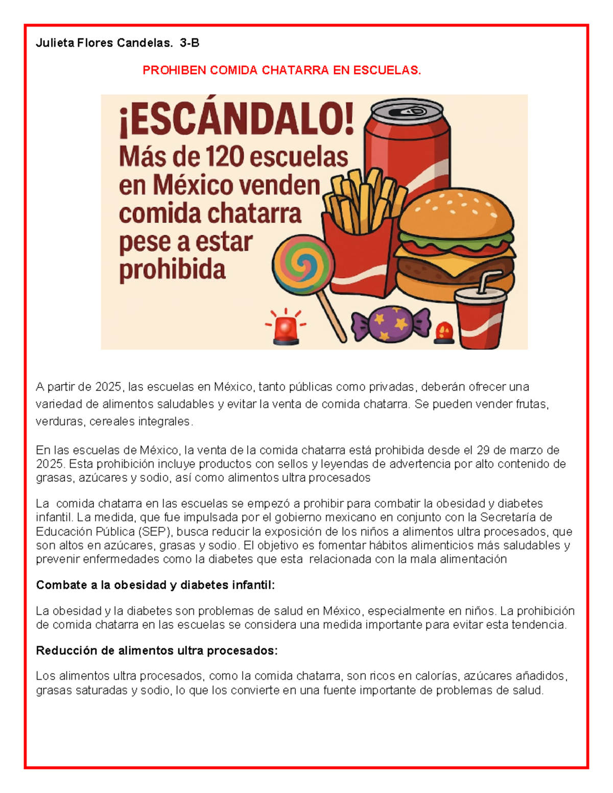 Prohibición de Comida Chatarra en Escuelas de México: 2025 - Studocu