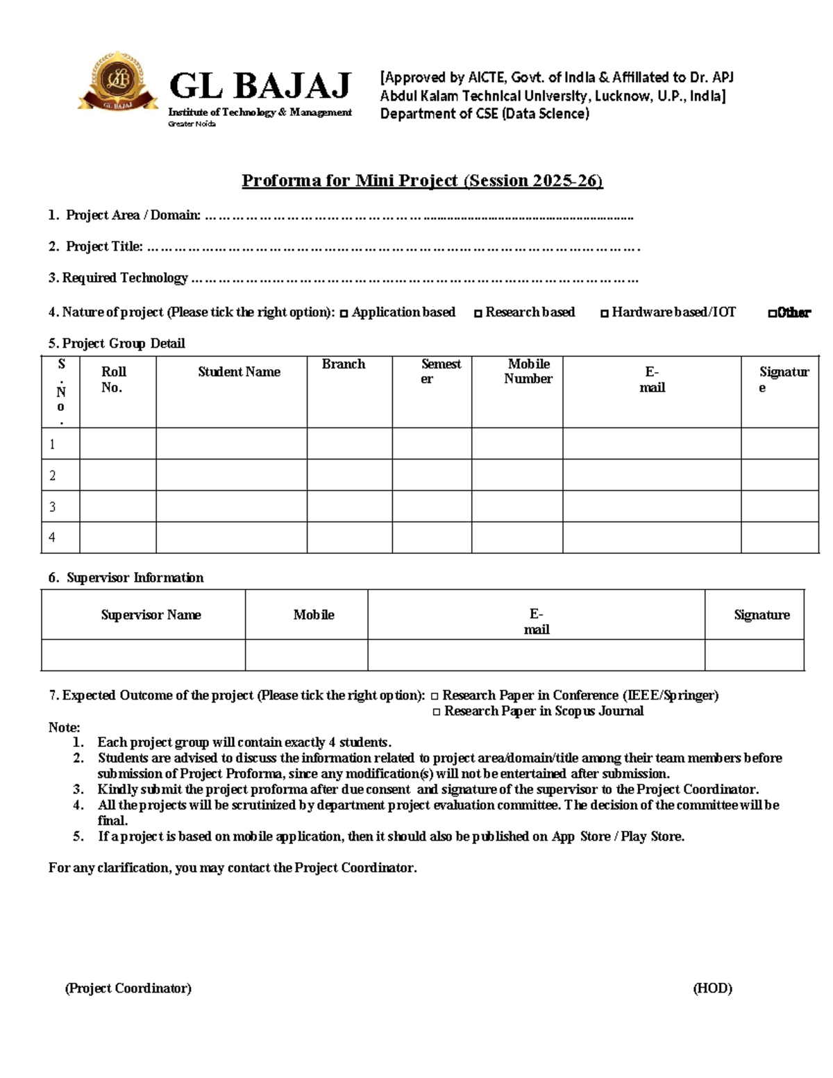 Proforma for Mini Project CSE-DS Final Submission - Studocu