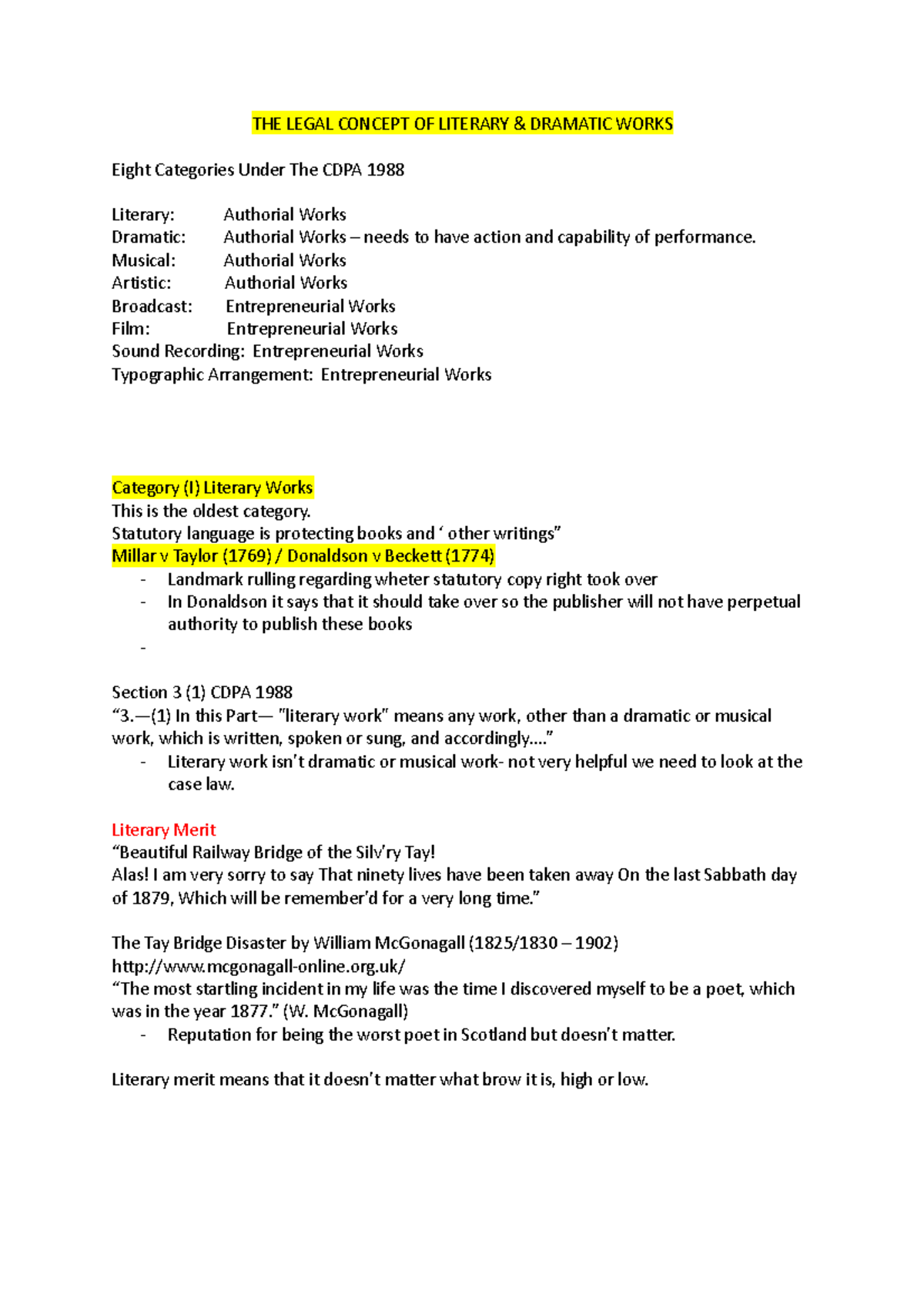 Legal Perspectives on Literary & Dramatic Works (LAW 101 - Week 4 ...