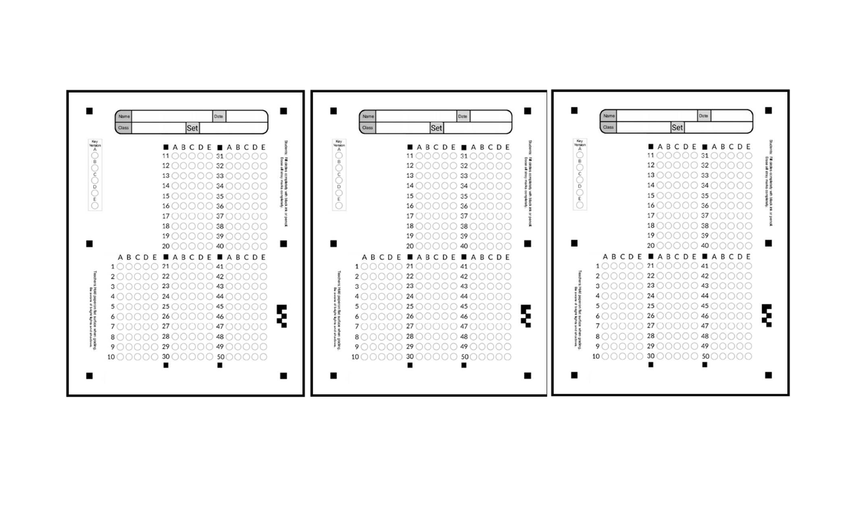 Answer Sheet for Class Set Version A - Key ABCDE - Studocu