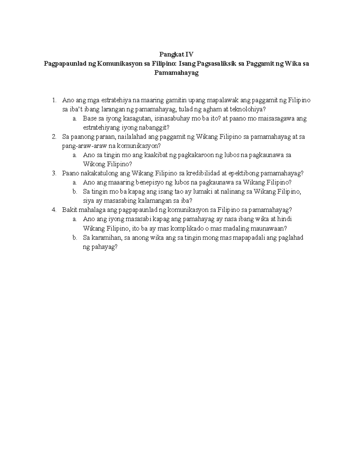 Pagsasaliksik sa Paggamit ng Wika sa Pamamahayag - Draft Questionnaire ...