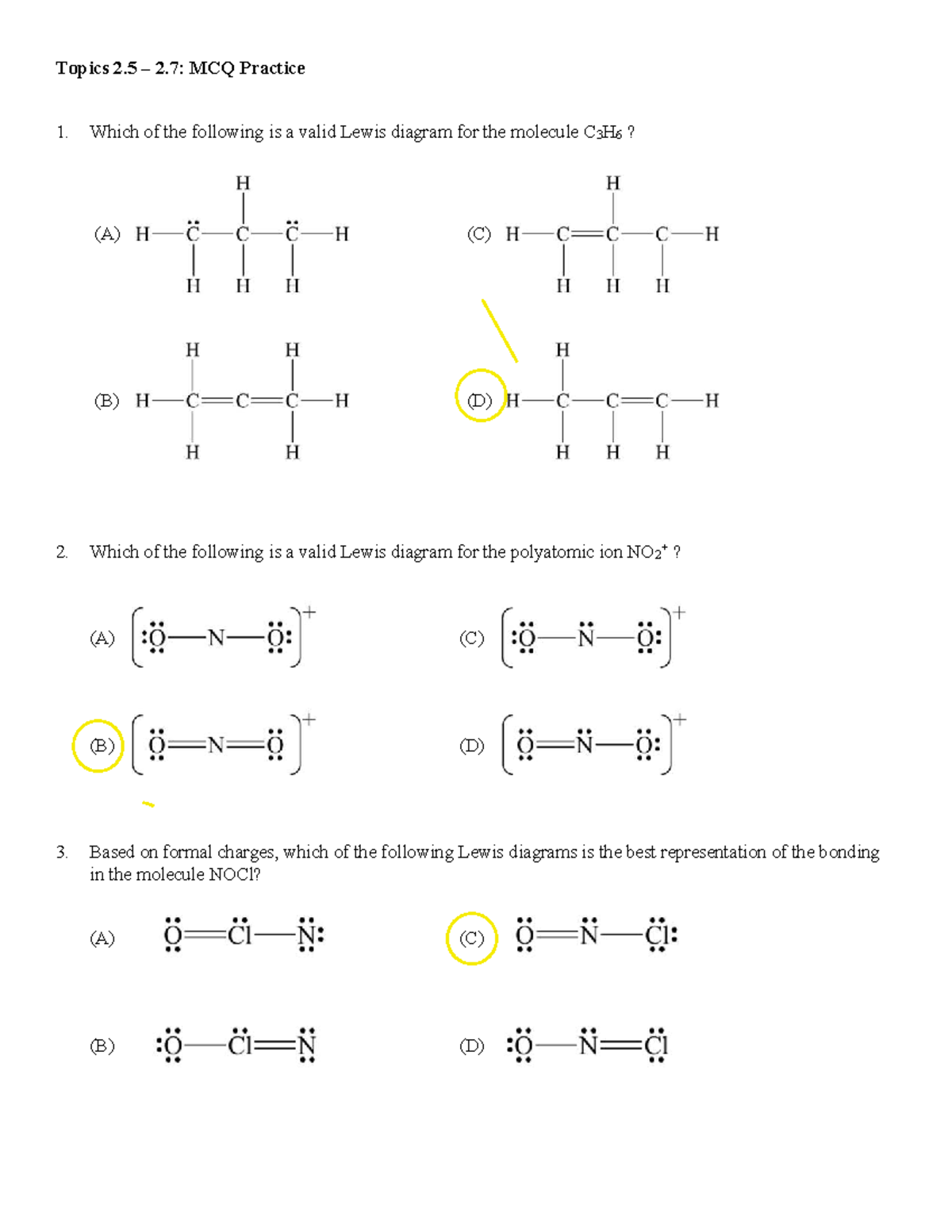 Topics 2.5 - 2.7: MCQ Practice on Lewis Diagrams and Molecular Geometry ...
