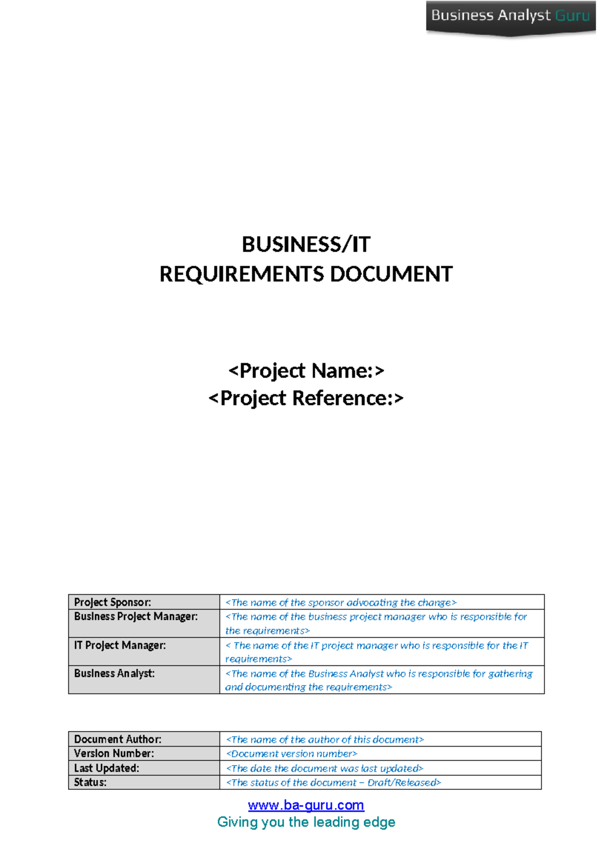 Business Requirements Document (BRD) Template for Project Management ...