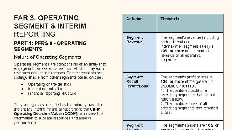 FAR 3: Operating Segment & Interim Reporting Overview and Guidelines ...