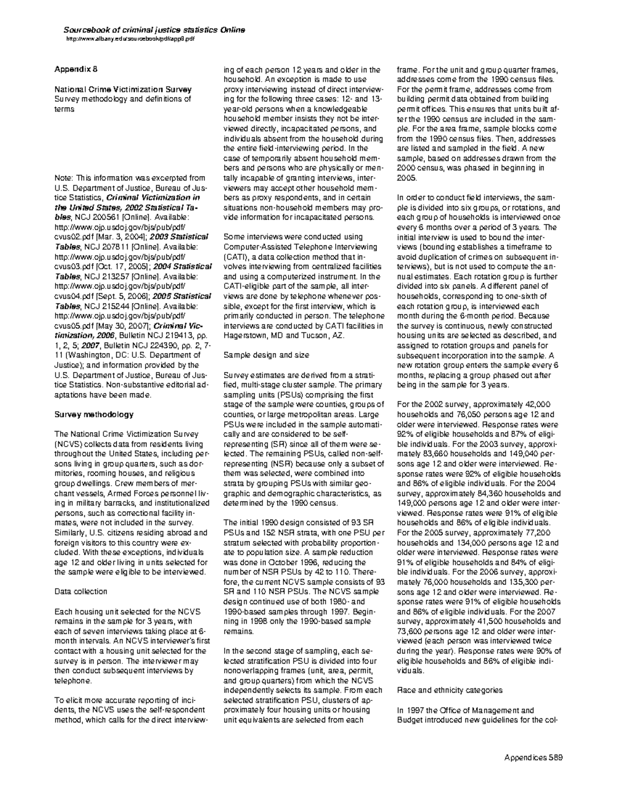 National Crime Victimization Survey Methodology & Definitions NCVS 2007 ...