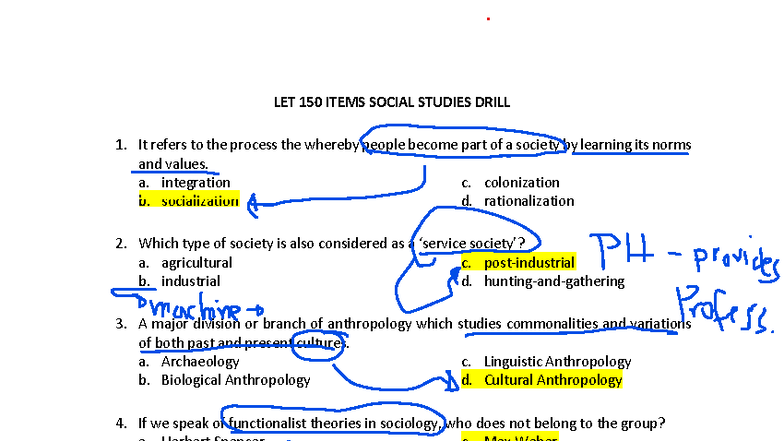 LET 150 Items Social Studies Drill Answer Key - Studocu