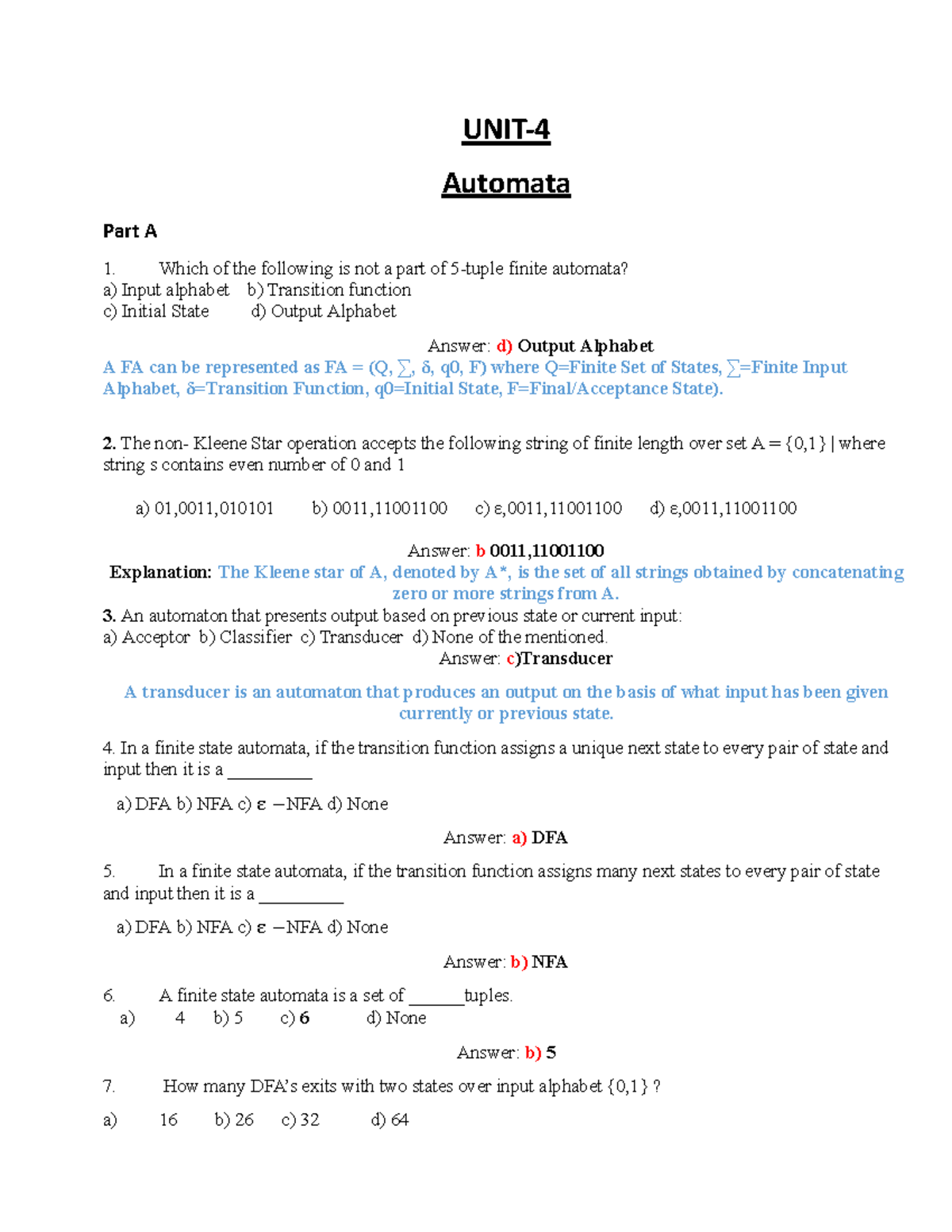 UNIT-4 Automata notes - Discrete mathematics - UNIT- Automata Part A ...