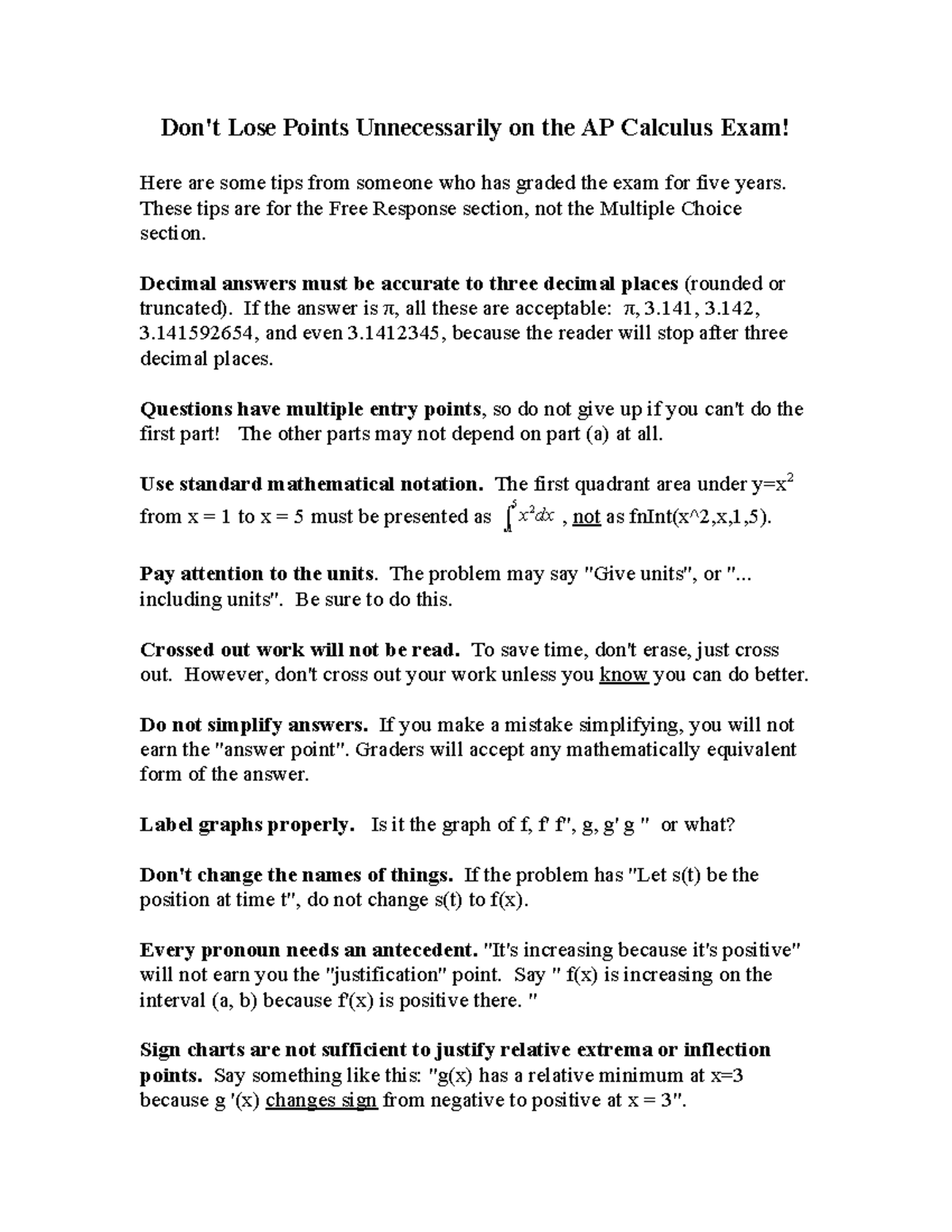 AP Calculus Exam Tips - Essential Strategies for Free Response - Studocu