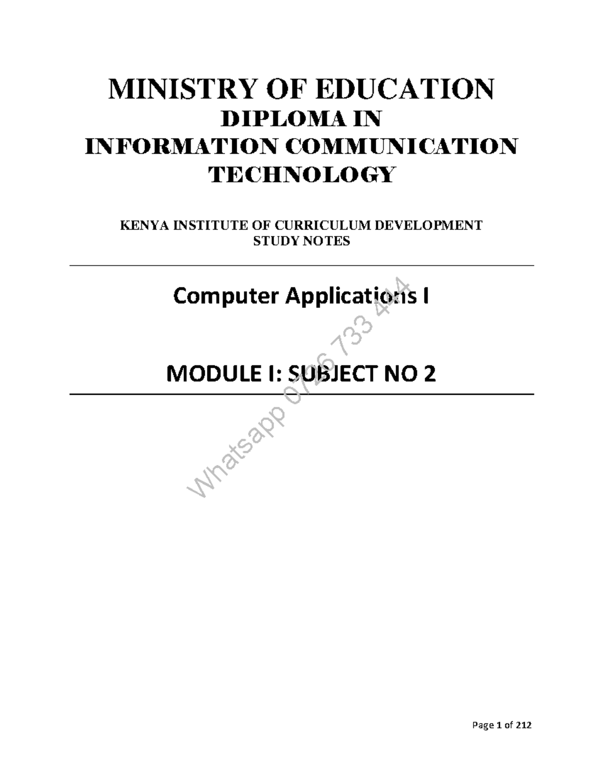Computer Applications I KNEC Study Notes and Overview - Studocu