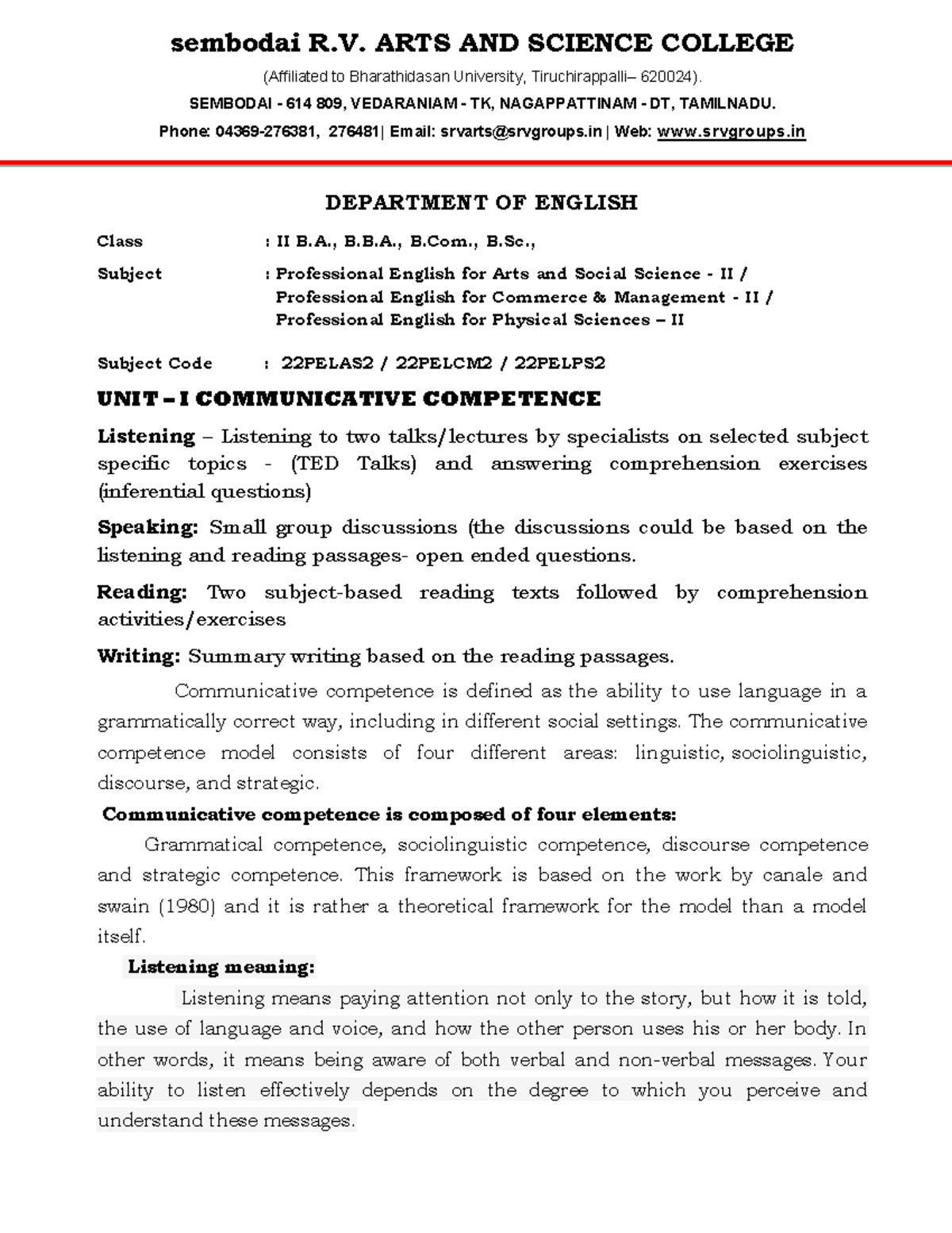 Professional English II: Comprehensive Unit Notes (22PELAS2) - Studocu
