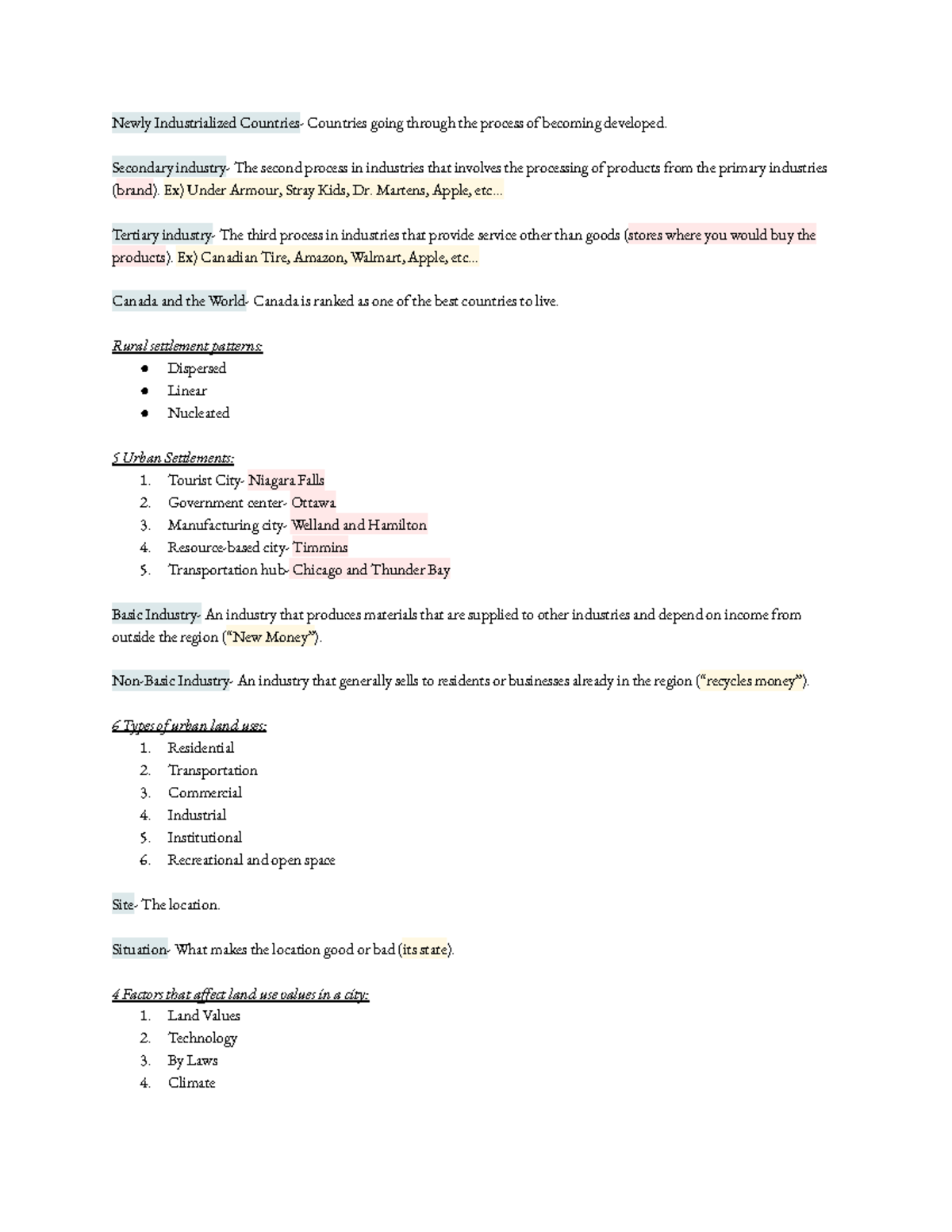 Final Grade 9 Canadian Geography Study Notes - Newly Industrialized ...