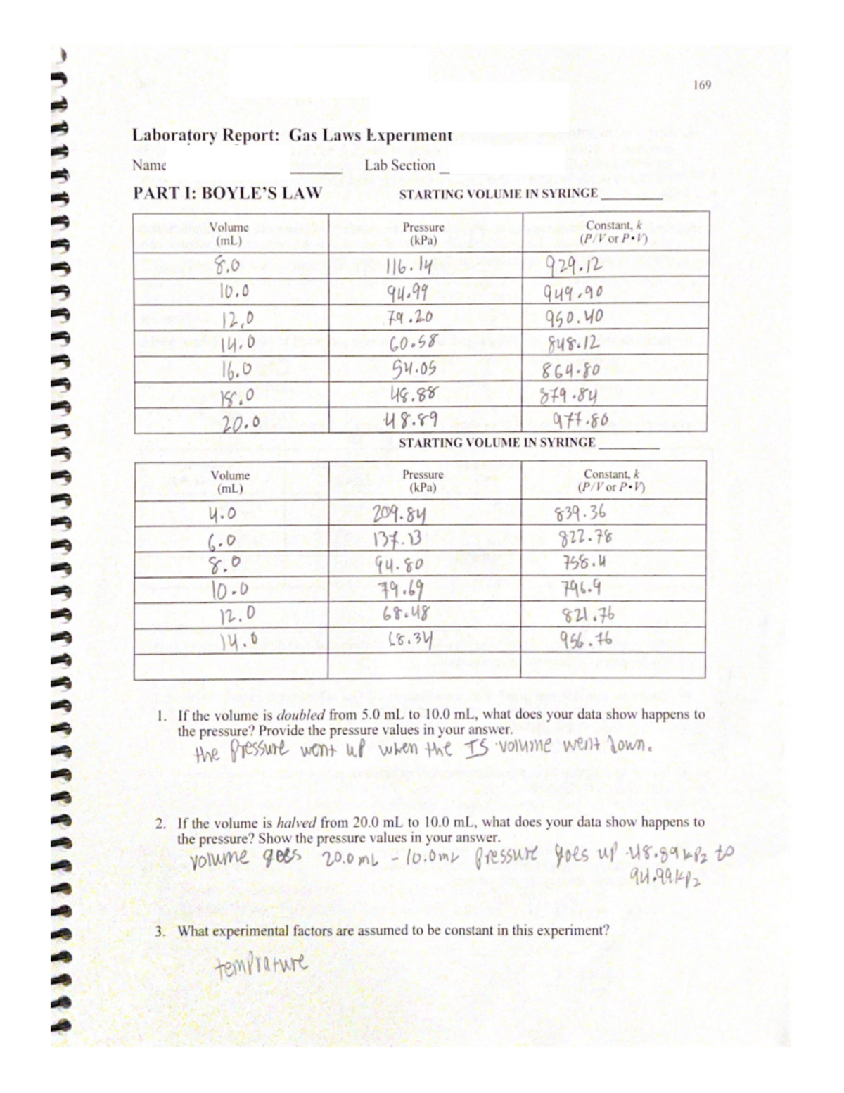 Boyle's Law Lab Report - Gas Laws Experiment Analysis - Studocu