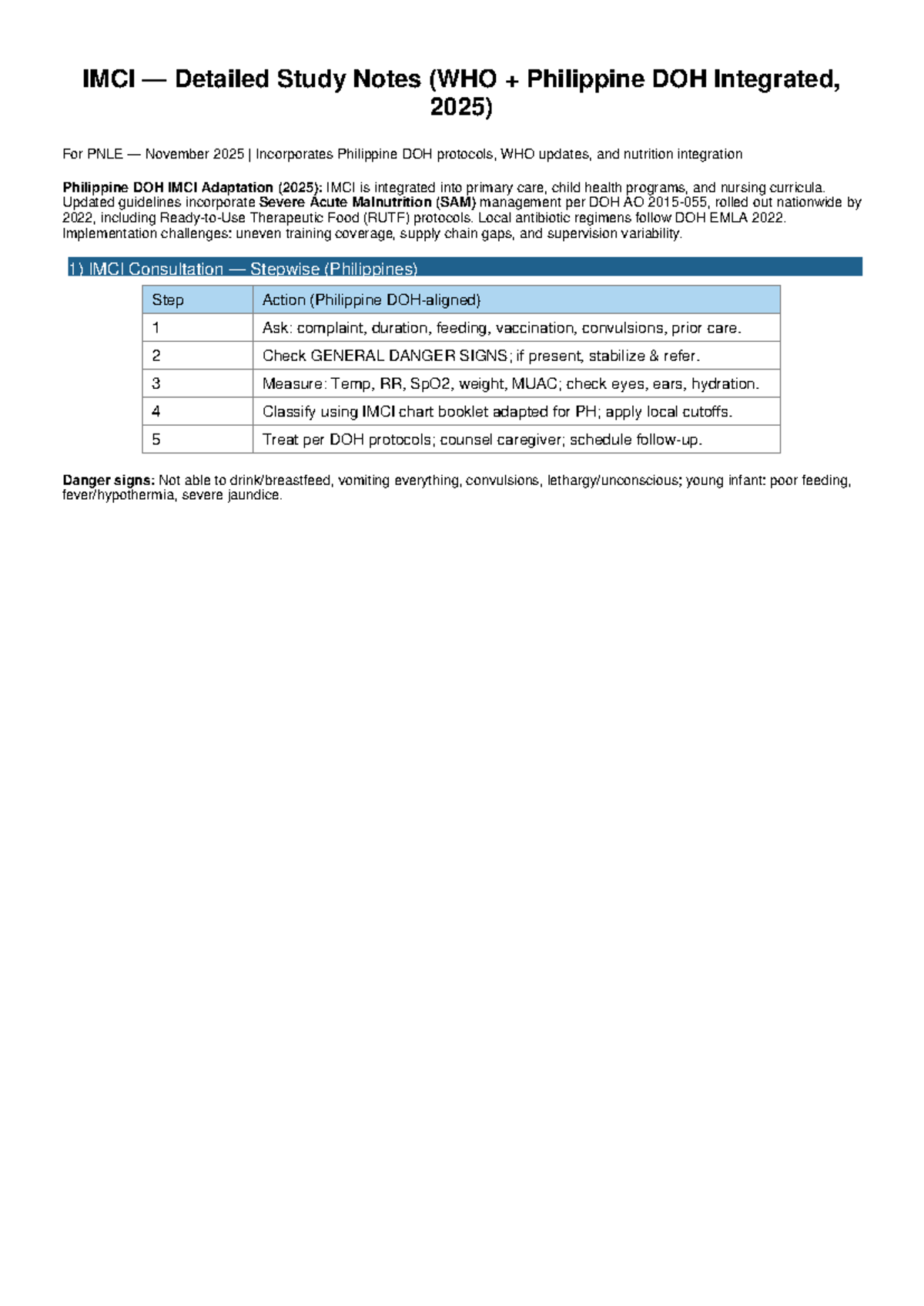 IMCI Integrated Study Notes for PNLE 2025: DOH & WHO Updates - Studocu