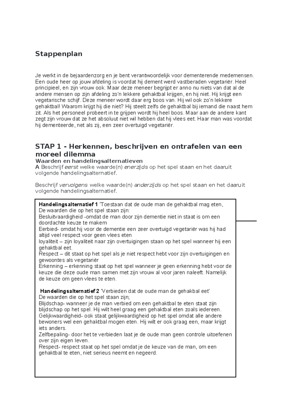 Ethiek in de Bejaardenzorg - Stappenplan Tentamen Mei 2024 - Studeersnel