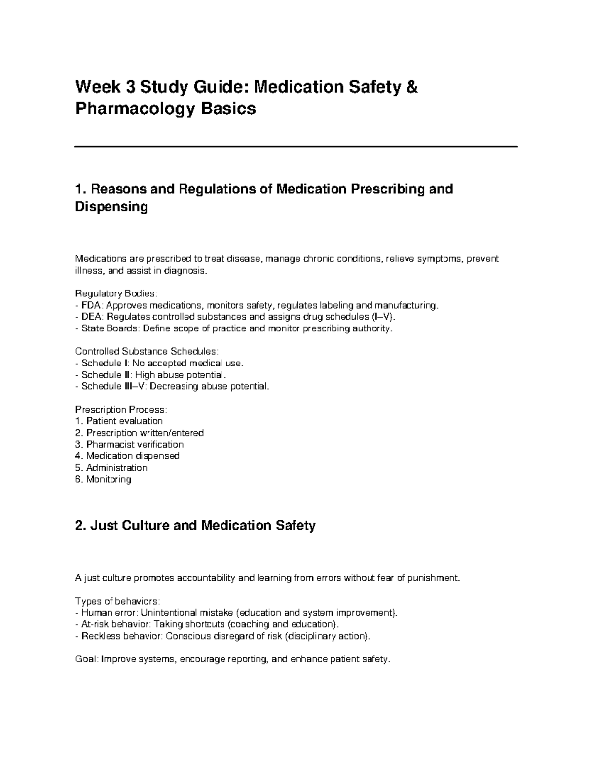 Week 3 Study Guide: Medication Safety & Pharmacology Basics - Studocu