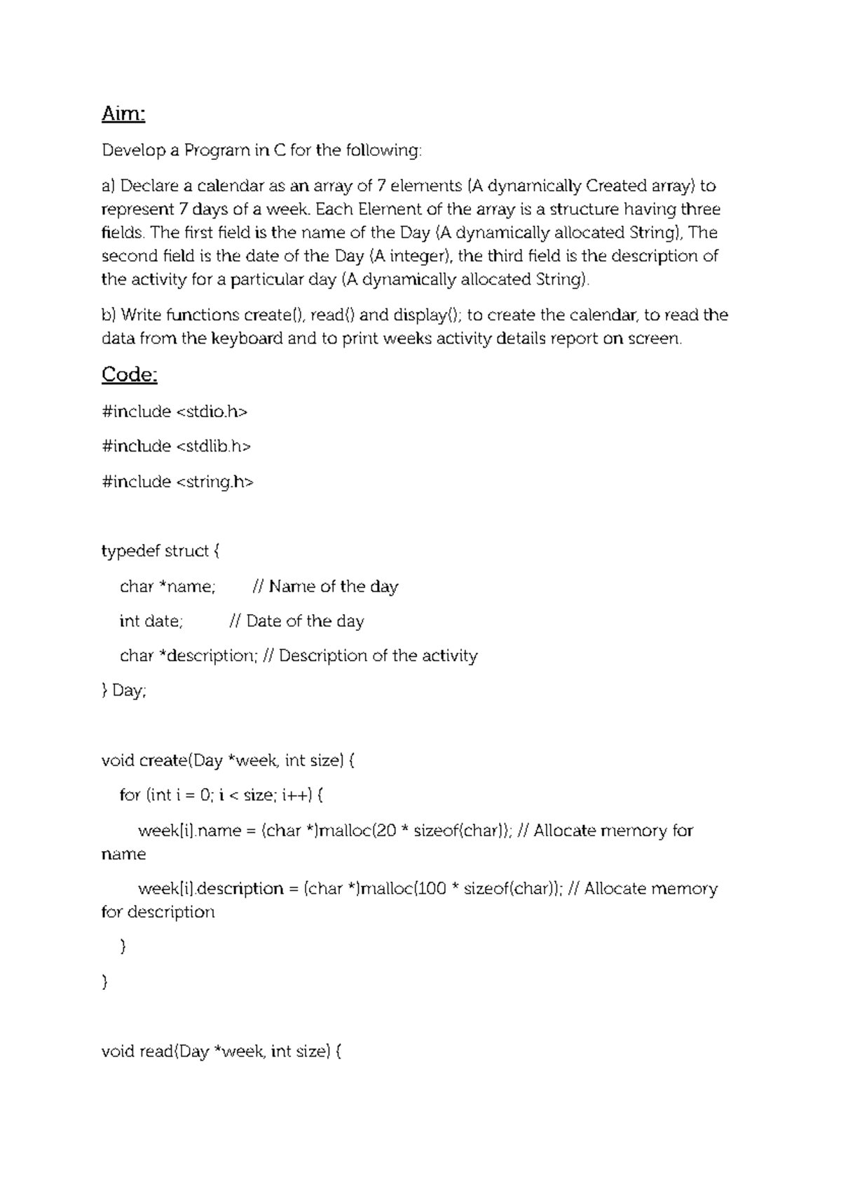 C Programming: Dynamic Calendar Array Implementation (CS101) - Studocu