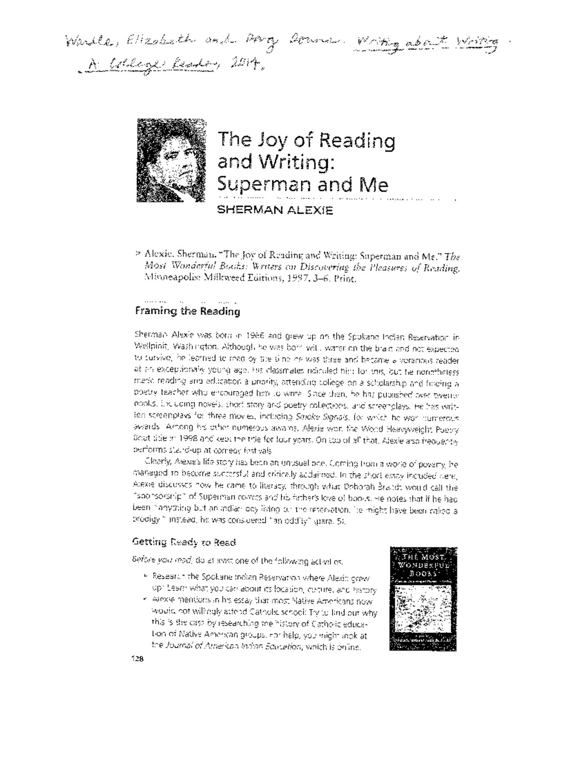 The Joy of Reading and Writing: A Study of Sherman Alexie's Life - Studocu