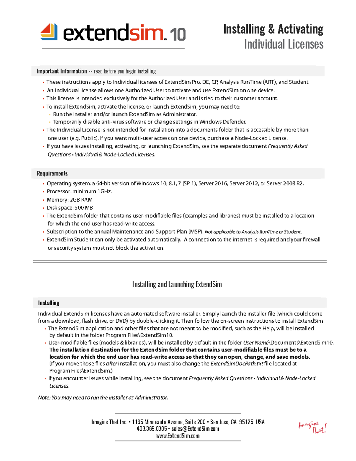 ExtendSim 10 Installation & Activation Guide for Individual Licenses ...